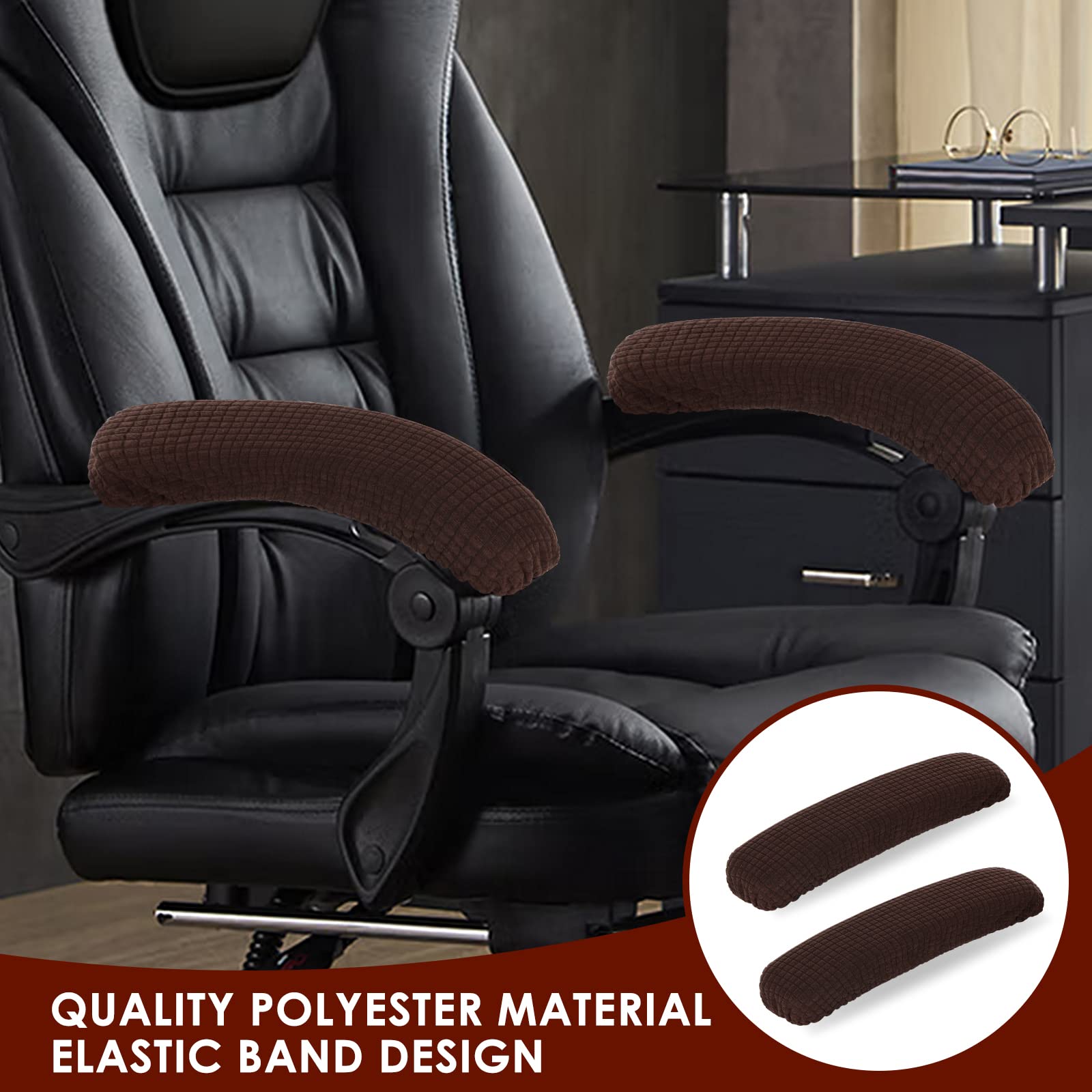 TIESOME Office Chair Arm Armrest Covers, 2Pcs Stretchable Polyester Office Chair Protector Covers Relieves Elbow Discomfort (Length-40cm) (Coffee)