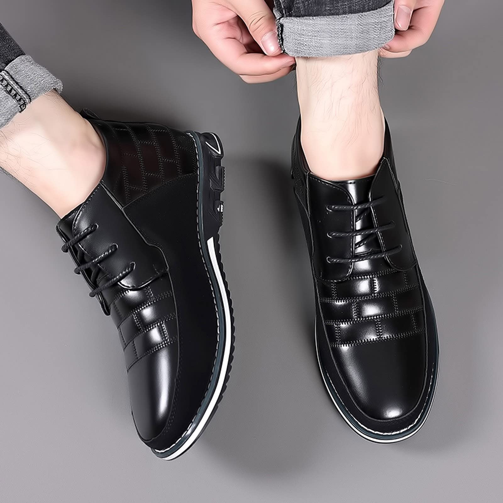 YUHAOTIN Fashion Style Men's Breathable Comfortable Business Slip On Work Leisure Solid Color Leather Shoes Leather Boots Men