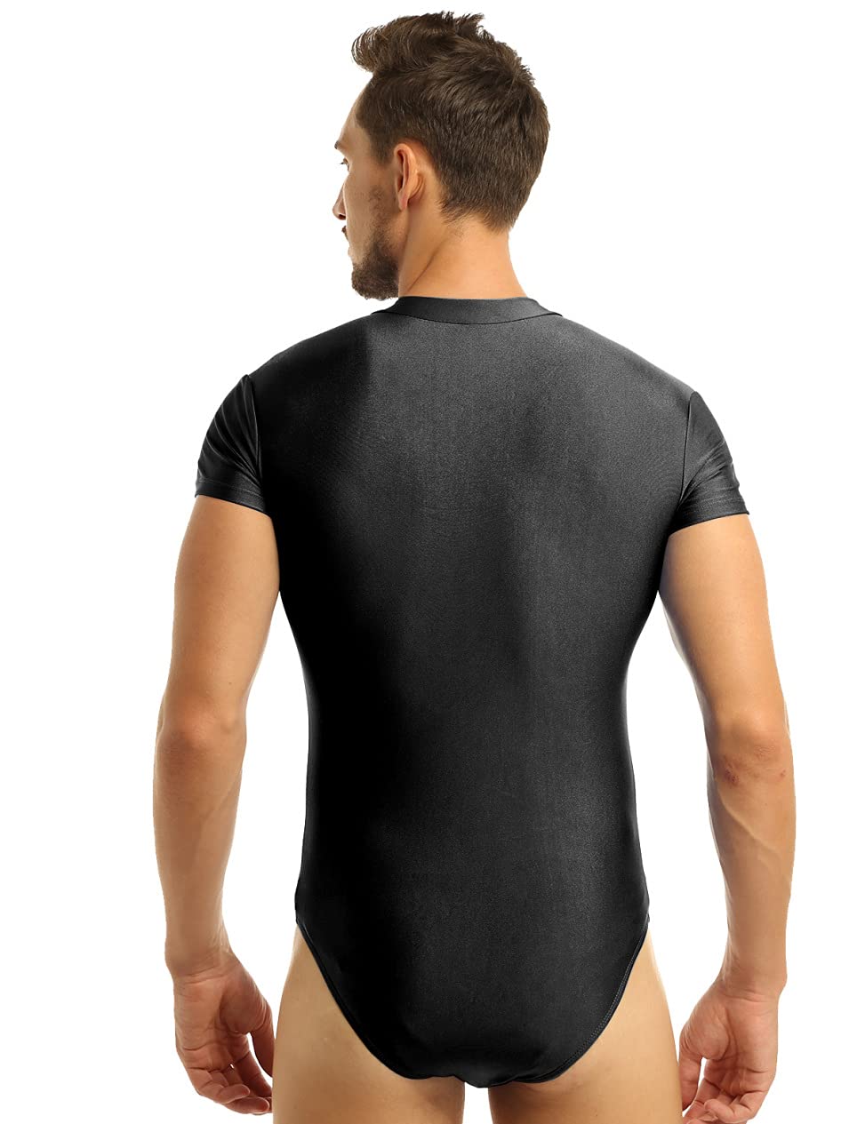 Yeeye Men's One Piece Zipper Front Leotard Bodysuit Wrestling Singlet Romper Gymnastics Dance Jumpsuit Black Medium