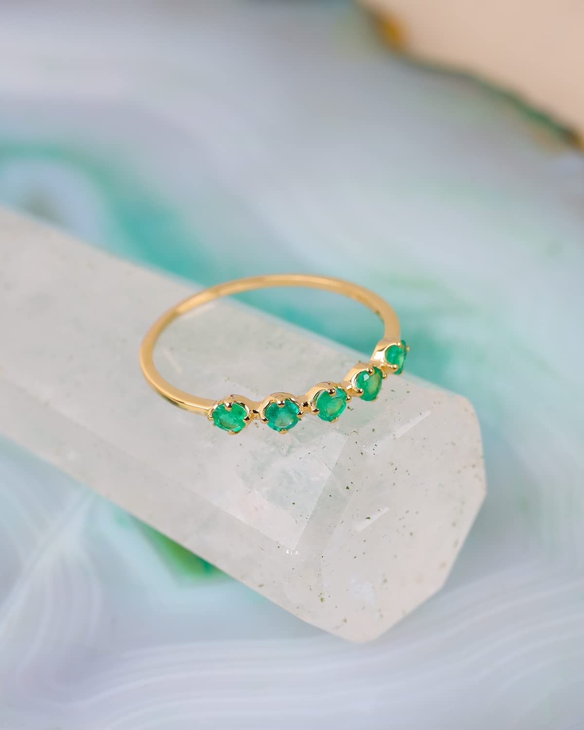 YoTreasure Zambian Emerald Stacking Ring in 14k Solid Gold Wedding Rings for Women