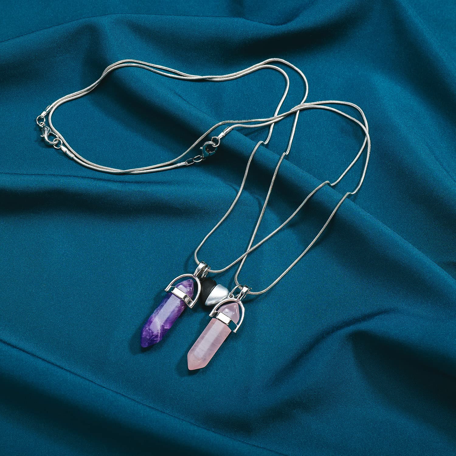 Runyangshi Natural Dream Amethyst Crystal Necklace Natural Crystal Gemstone Pendant Chakra Crystal Healing Stone with Gift Box Package