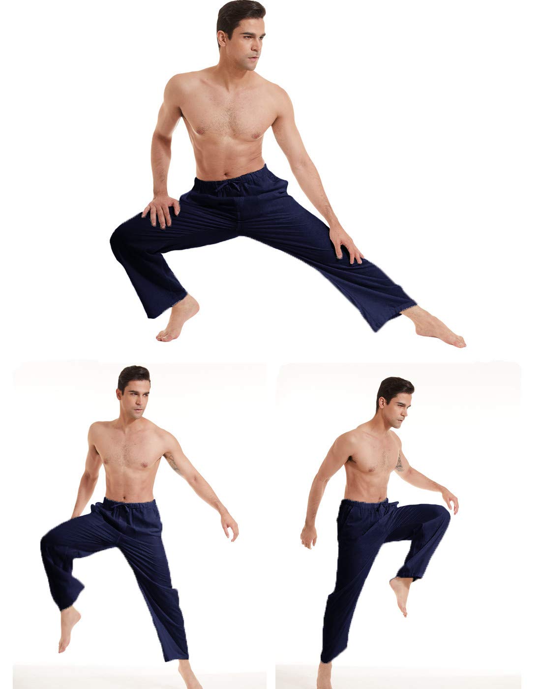 YuKaiChen Men's Linen Cotton Yoga Pants Lounge Casual Sweatpants Beach Trousers Blue L