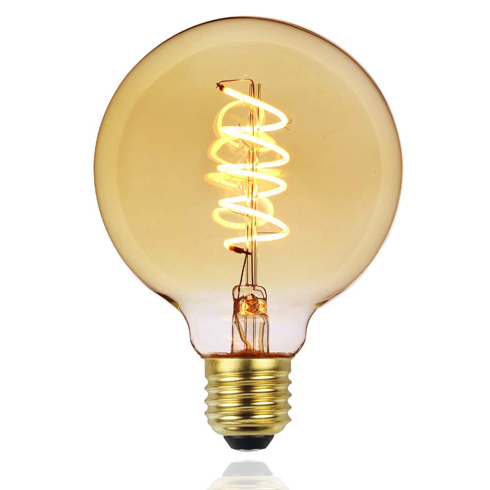 Tuneucle 1-Pack Edison Bulbs Led Dimmable 4W 110V Antique Style Edison Light Bulbs,2000K Warm White (Amber Gold Glass), LED Vintage Light Bulb Fixtures,G95, E26 E27 Base (G95Helical - 1 Pack - Golden)