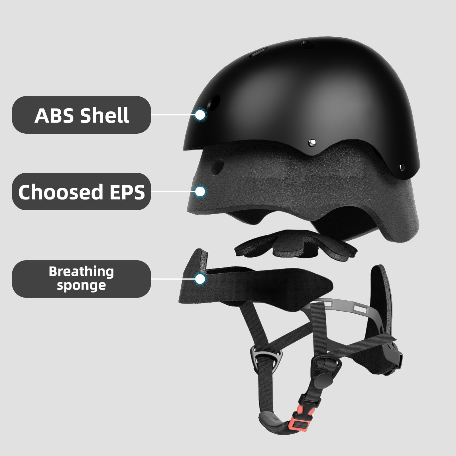 Skateboard Bike Helmet Kids Bike Helmet for Ages 8-14 Adjustable Lightweight Multi-Sport Helmets for Bicycle Skate Scooter (Black-Medium)