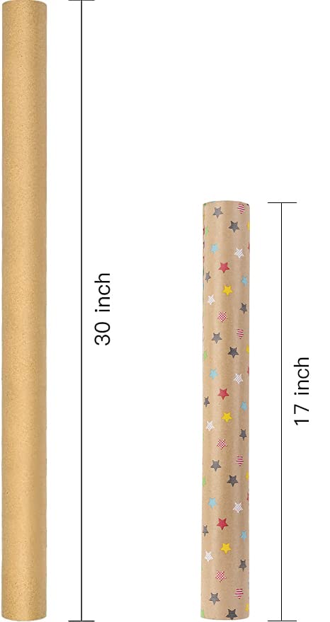 RUSPEPA Kraft Wrapping Paper Roll - Mini Roll - Colorful Star Design for All Occasions - 17 Inches X 32.8 Feet