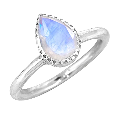 YoTreasure Moonstone Ring Solid 925 Sterling Silver Gemstone Jewelry
