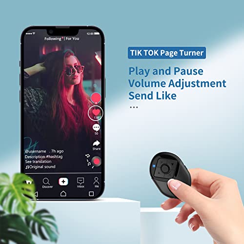 TIK TOK Bluetooth Remote Control,Kindle App Bluetooth Scrolling Page Turner for iPhone iPad Android, Camera Shutter Remote Control, 6 Buttons Support Tiktok Video Recording/Play/Pause/Give a Like