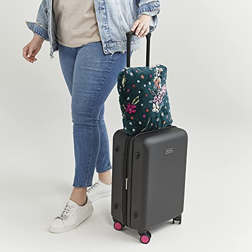 Vera Bradley Women's Fleece Fleece Travel Blanket with Trolley Sleeve, Hope Blooms Teal, One Size
