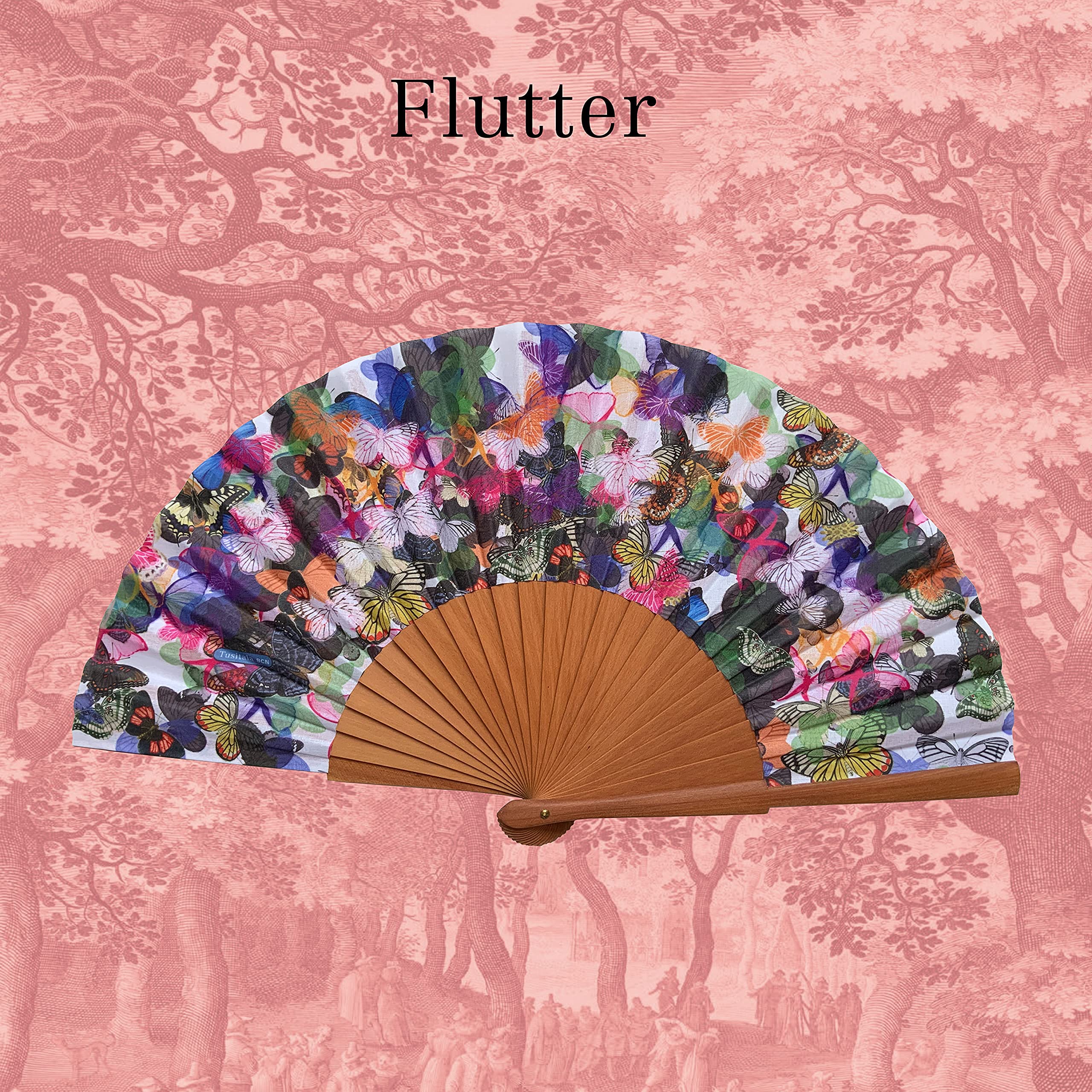 Tusitala Barcelona - Flutter Hand Fan | Handcrafted Spanish Hand Fan | Cotton Fabric and Wood | Includes Protective Jute Cotton Bag | Authentic Gift | 23cm - 9β.