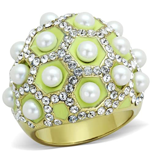 Zawadee TK1636 - IP Gold(Ion Plating) Stainless Steel Ring with Synthetic Pearl in White Size 8