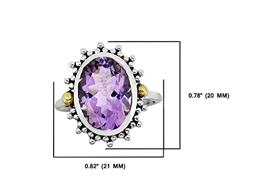 YoTreasure Pink Amethyst Solid 925 Sterling Silver Statement Ring with Brass Accents