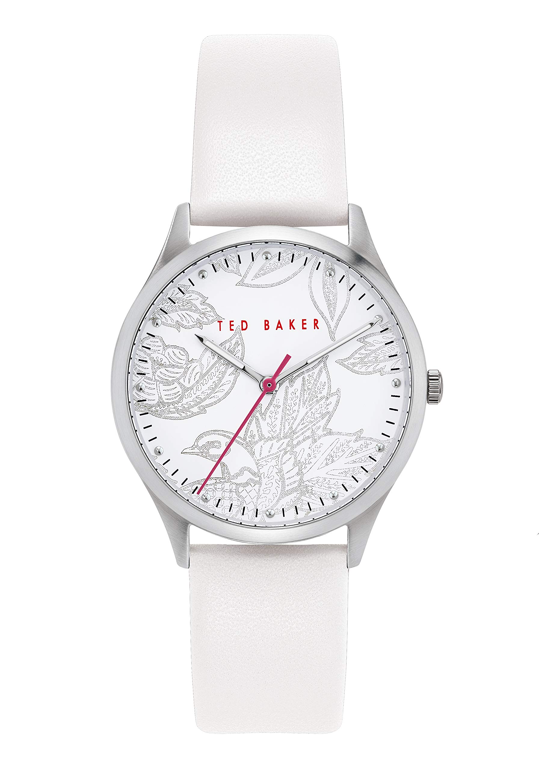 Ted Baker Women's BELGRAVIA Stainless Steel Quartz Watch with Leather Calfskin Strap, White, 18 (Model: BKPBGS003)