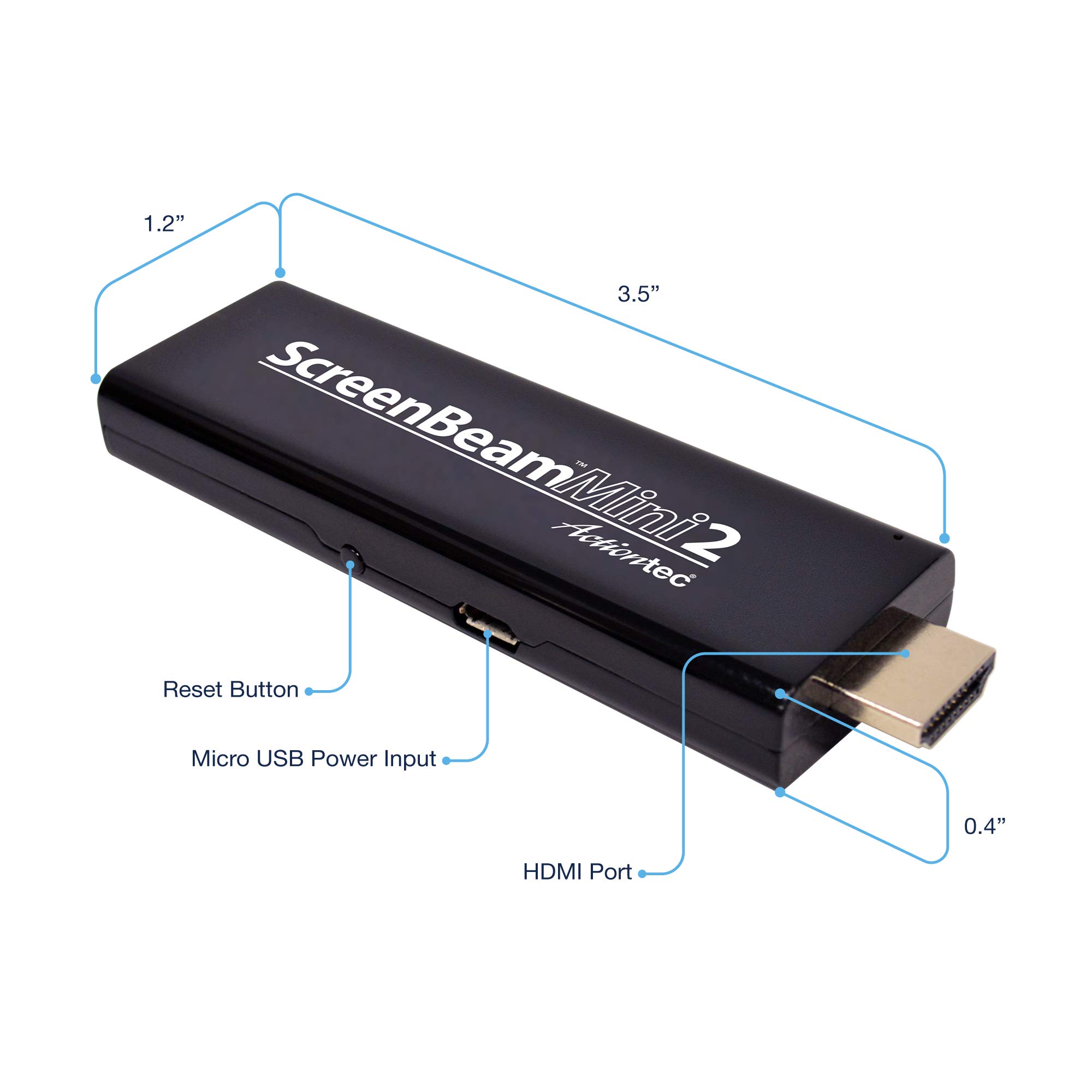ScreenBeam Mini2 Mobile Wireless Display Adapter with Miracast (SBWD60MBL01) - Mirror Phone Screen to HDTV, HDMI Connector, No Apps Required, Supports Select Microsoft & Android Devices