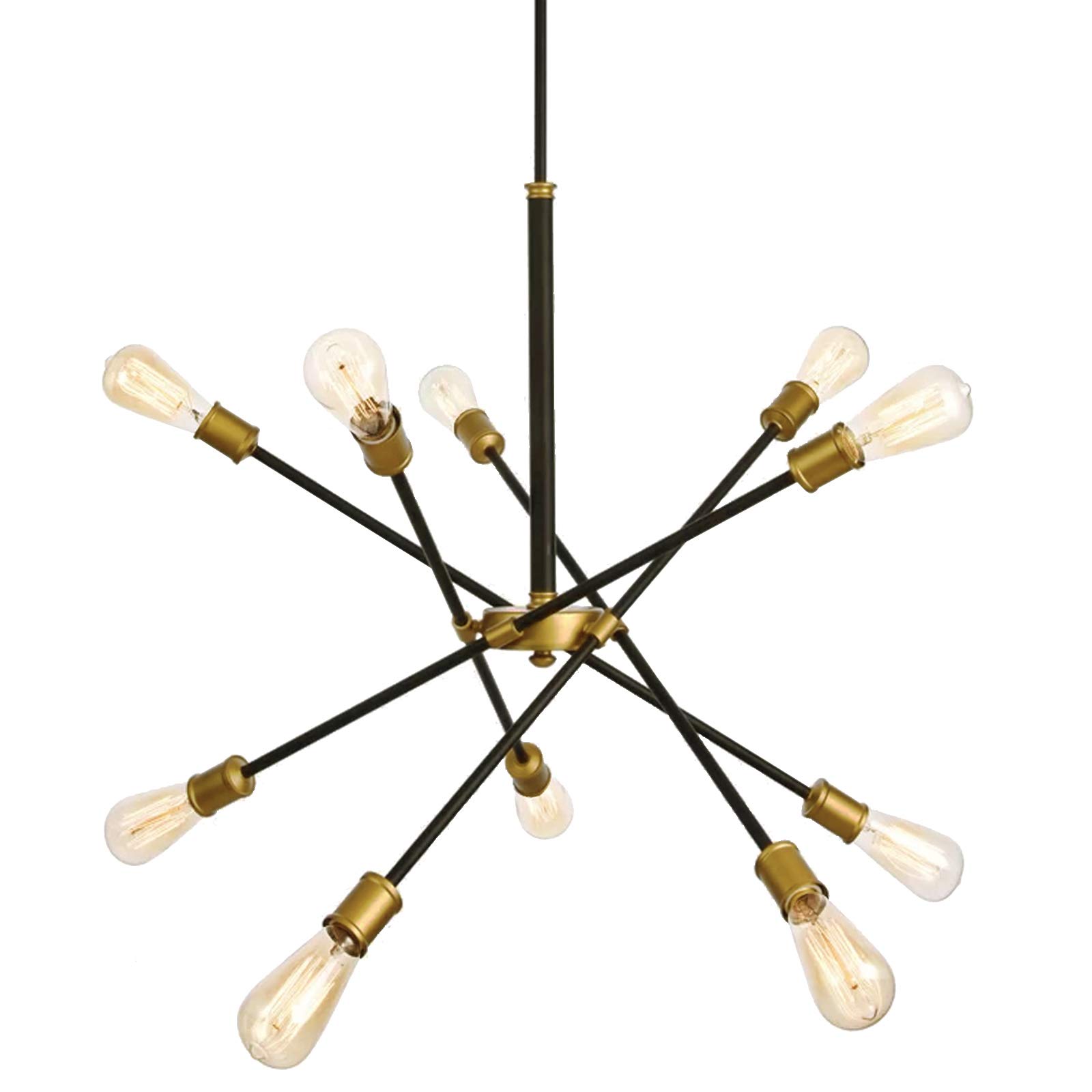 SEOL-Light Sputnik 10 Lights Vintage Chandelier Hanging Ceiling Large Bright Pendant Light Fixtures Black/Gold Brushed for Dining Room,Foyer,Entryway;600W