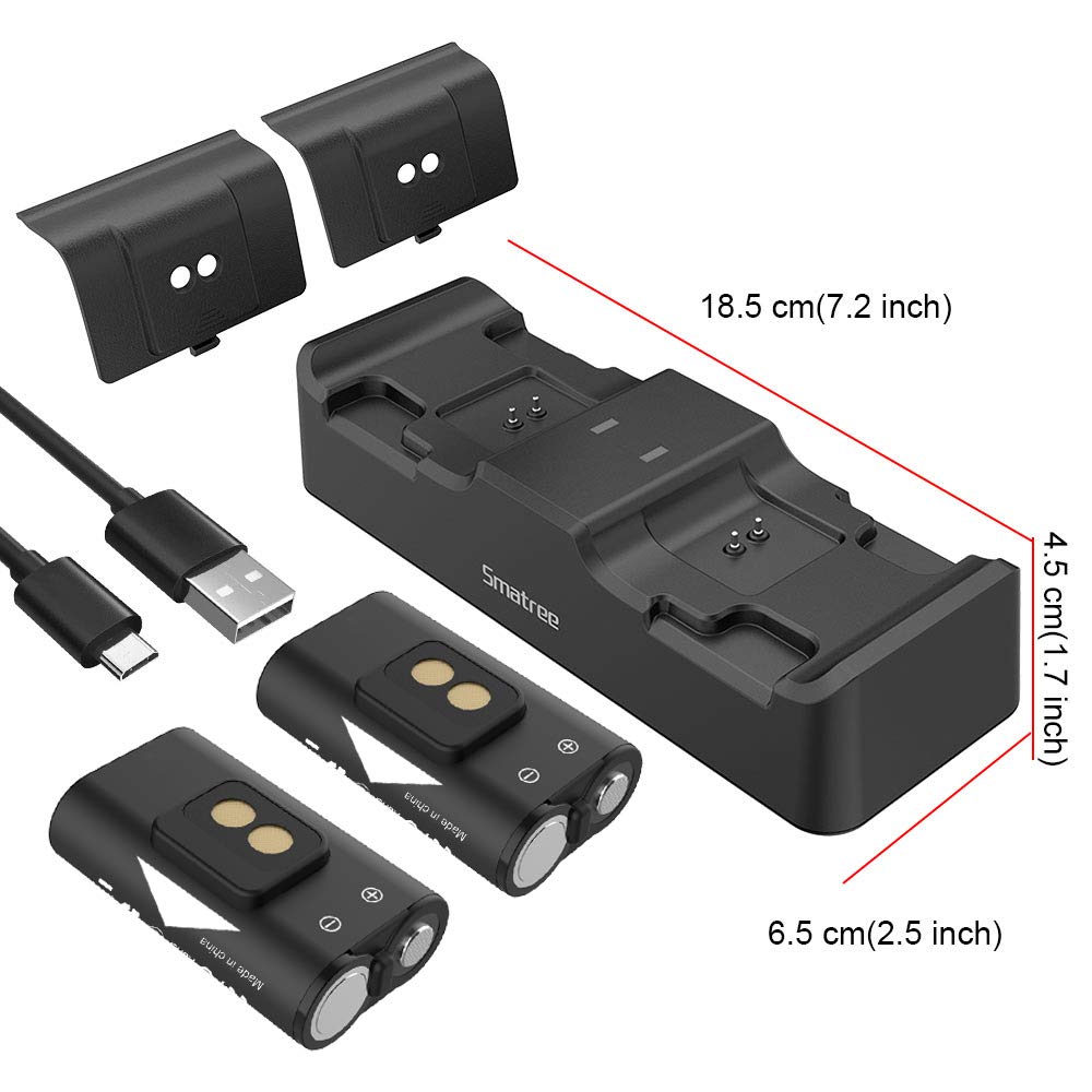 Smatree Controller Charger Station Compatible with Xbox One/Xbox One X/Xbox One S/Xbox One Elite Wireless Controller Rechargeable Batteries 2 Pack with Dual Charging Station, Black, 2600mAh