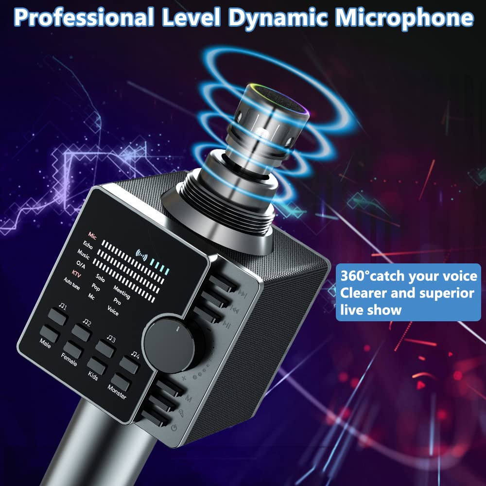 Verkstar Karaoke Microphone, Portable Wireless Bluetooth Car Karaoke with Magic Voice, Handheld Karaoke Mic Speaker Machine for Birthday Home Party KTV (Space Grey)