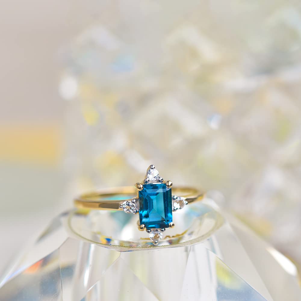YoTreasure 1.67 Ct. London Blue Topaz & White Topaz 10K Yellow Gold Ring (7)