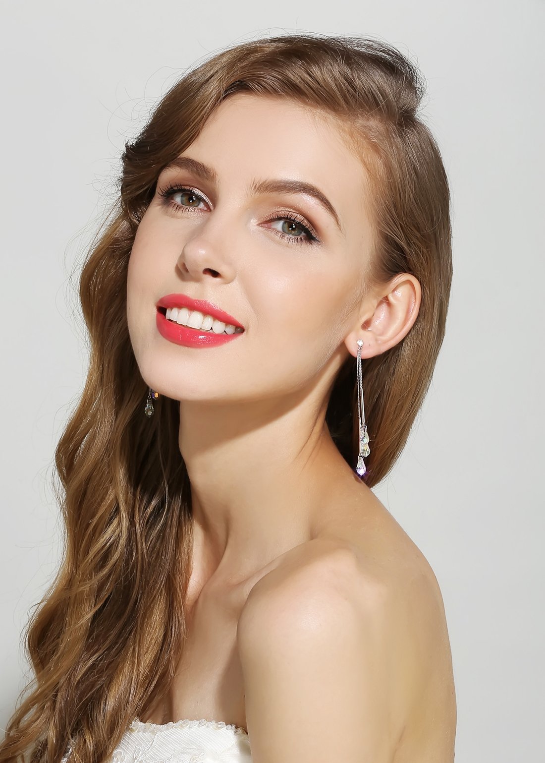 SBLING Platinum-Plated Color Change Multi-Teardrop Earrings Made with Aurora Borealis Austrian Crystals (5.3 cttw)