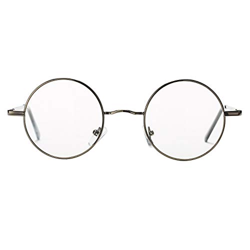 Pro Acme Non Prescription Clear Lens Glasses Retro Small Round Metal Frame (Gunmetal)