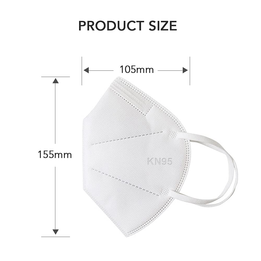 YIDERBO KN95 Face Masks 50Pack, 5-Ply Breathable Disposable Face Mask Filter Efficiency≥95%, White