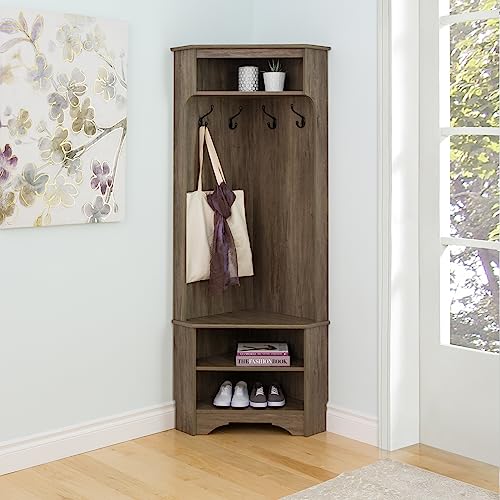 Prepac Gray Corner Hall Tree: Multifunctional Corner Clothes Rack with Corner Shoe Shelf - Elegant & Space-Saving Corner Solution for Your Home