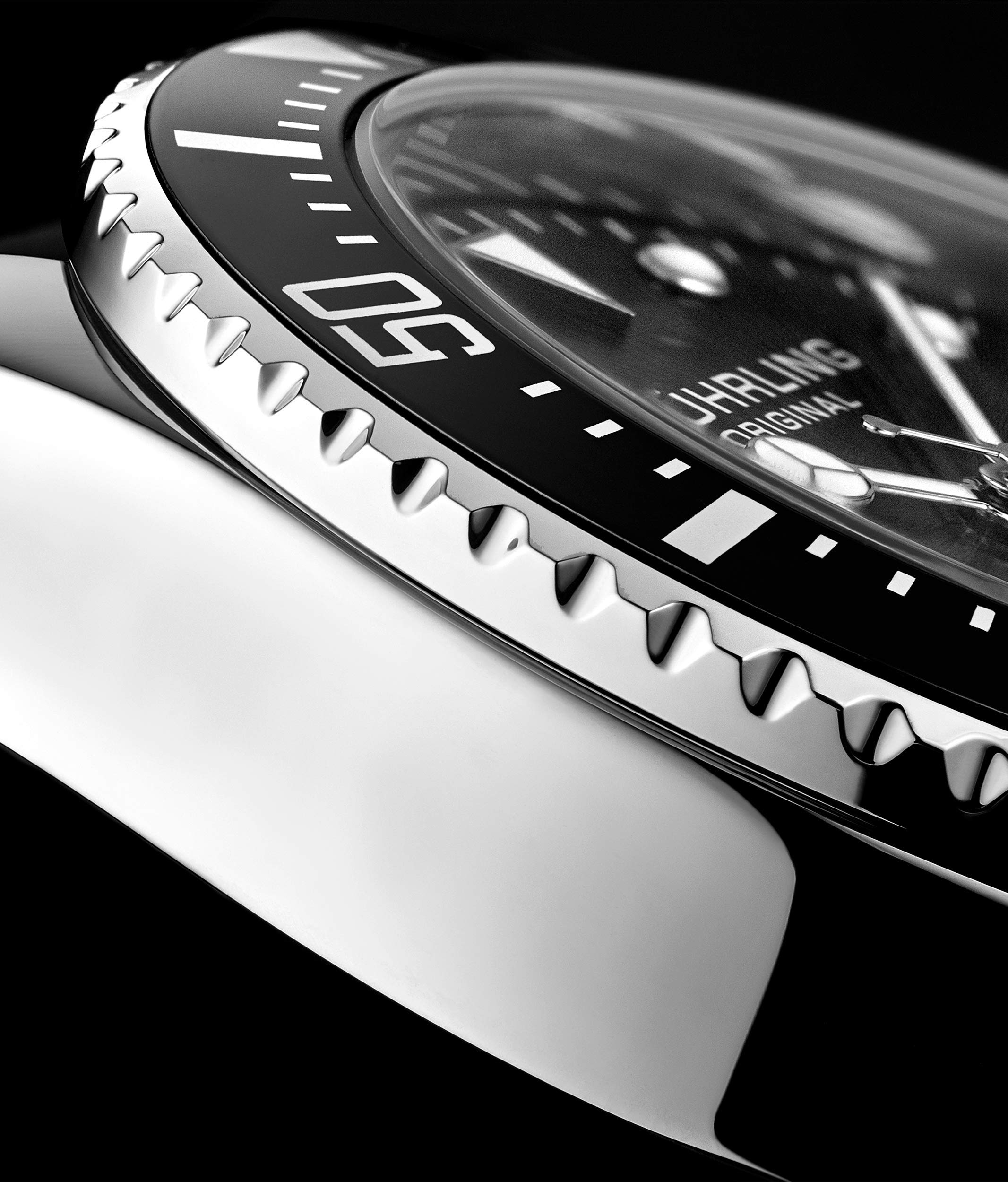 Stuhrling Original Men's Watch Dive Watch Silver 42 MM Case with Screw Down Crown Rubber Strap Water Resistant to 330 FT (Black)