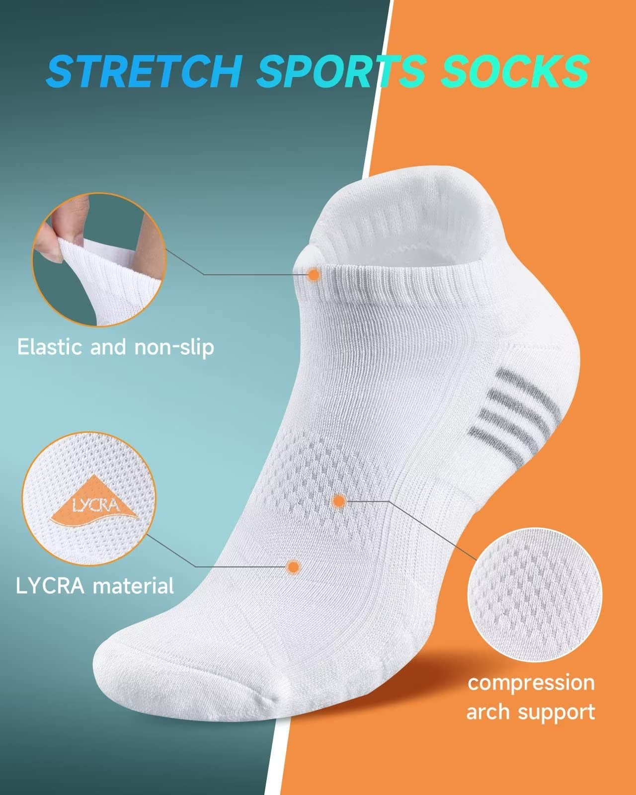 TANSTC Socks for Women & Men 6 Pairs, No-Show Running Socks, Ankle Socks Athletic Cushioned Breathable Low Cut Tab With Arch Support