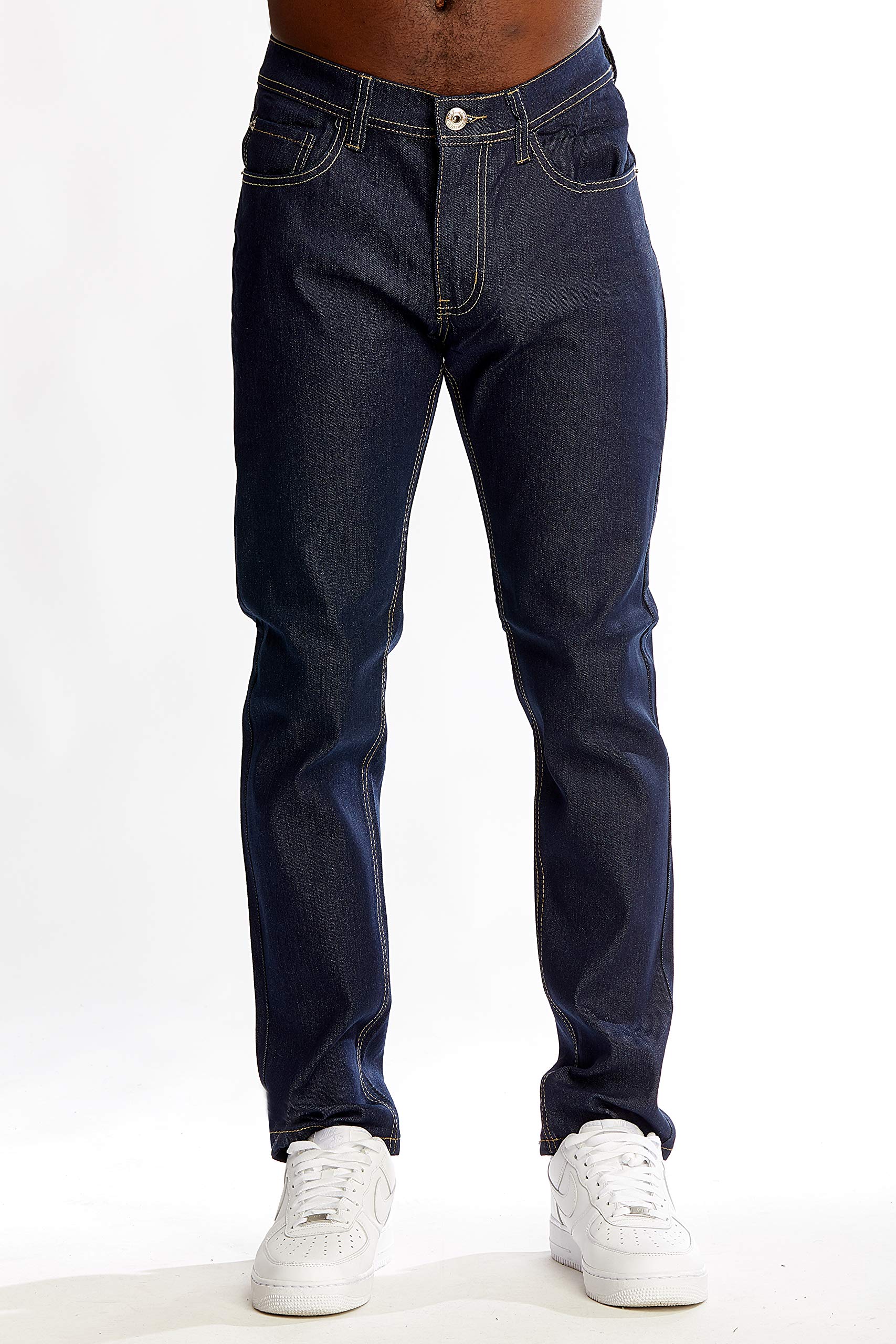 PJ Mark Bleecker and Mercer Men's Stretch Flex Basic Slim Skinny Fit Jean Pants - Raw Denim or Twill (P596- RAW Indigo, 38x34)