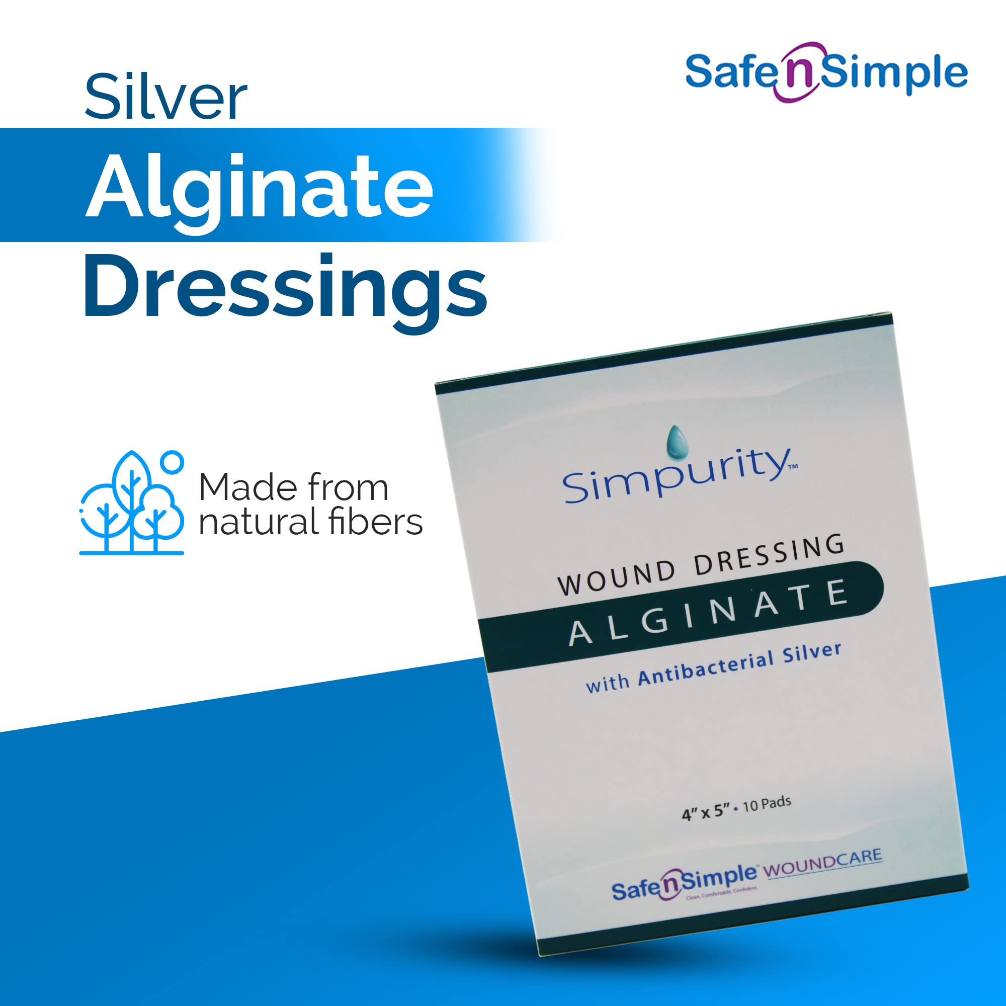 Silver Calcium Alginate Wound Dressing - Simpurity - 4"x 6" Individual Thick Pads - Silver Dressing for Wound Care - Antimicrobial Non-Stick Sterile Calcium Alginate Pads with Silver