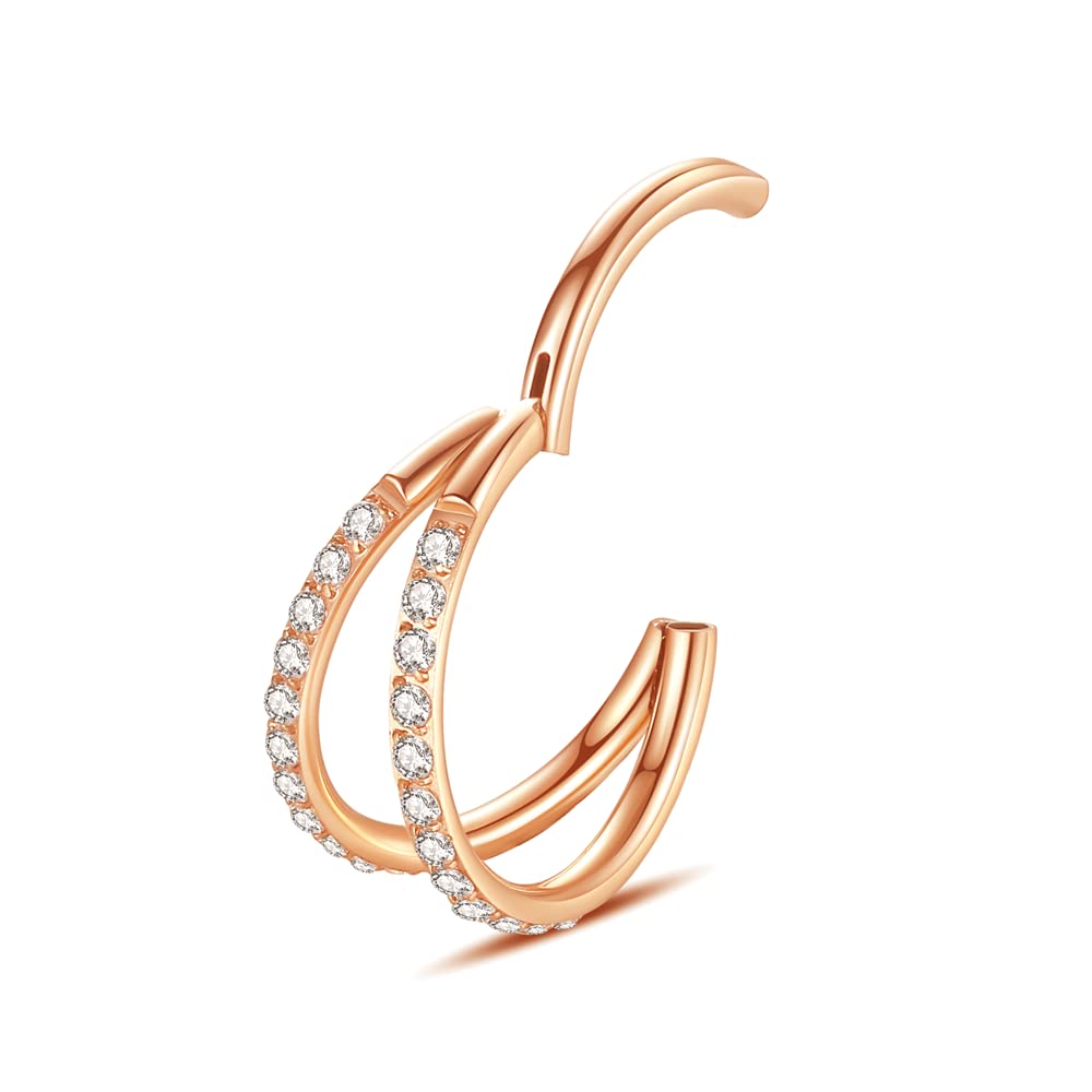 Yrogcu Nose Ring Lip Rings Septum-Clicker : Double Ring with Zicron Silver Ring 20G 10mm 316L Surgical Steel Sleeper Earring Helix Rook Conch Cartilage Daith Tragus Earrings Nose Piercing Jewelry
