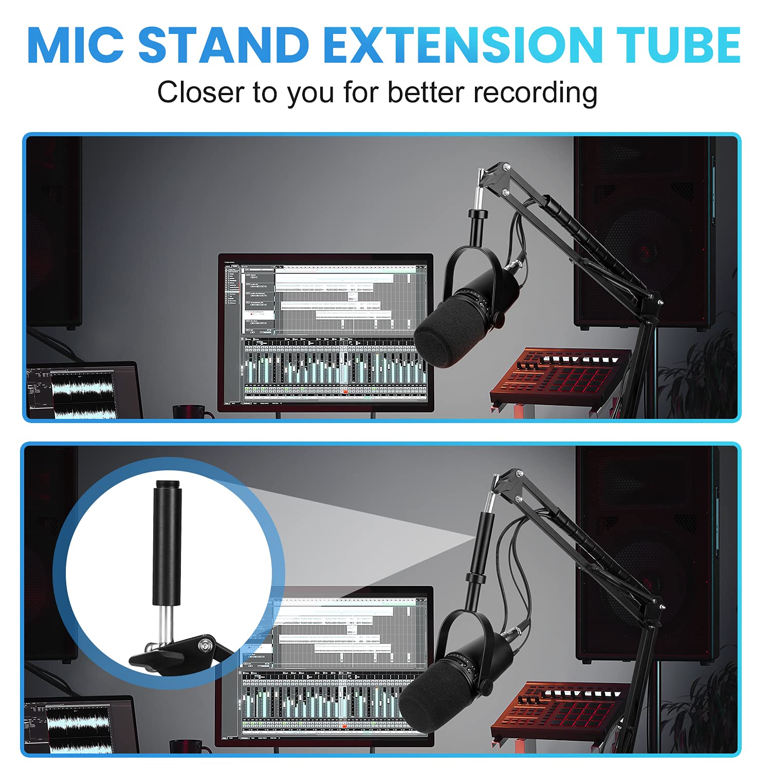YOUSHARES Mic Stand Extension, 5/8" Female to 5/8" Male Microphone Extension Tube for Desk Stands(3.15 in)