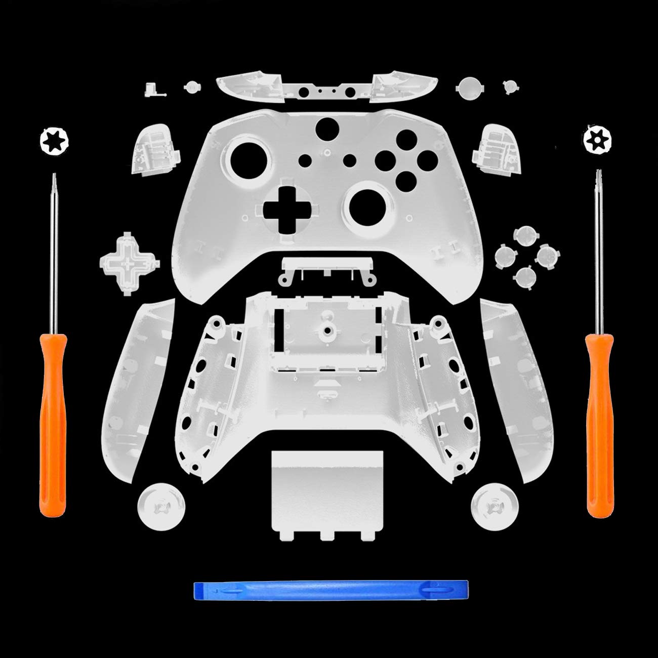 SN-RIGGOR Replacement Housing Full Shell Set Full Buttons Set Faceplates ABXY Buttons RB LB Bumpers for Xbox One S Slim Controller (3.5 mm Headphone Jack) S Controller Repair Parts (Black)