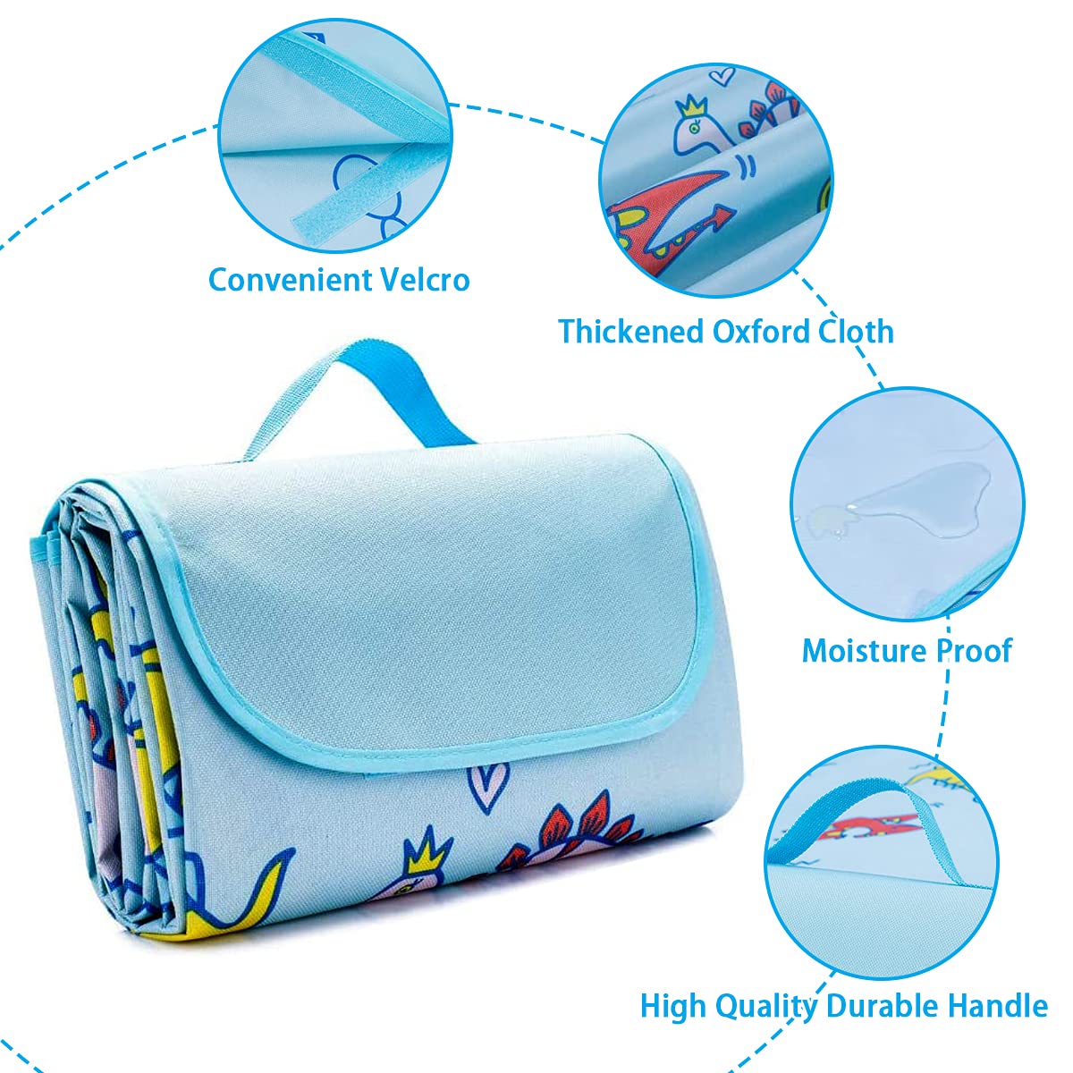 VANSU Picnic Blanket Large Size Sandproof Camping Blanket for 6-8 Adults Waterproof Foldable Lightweight Outdoor Blanket for Beach,Travel, Camping, Hiking(Light blue)