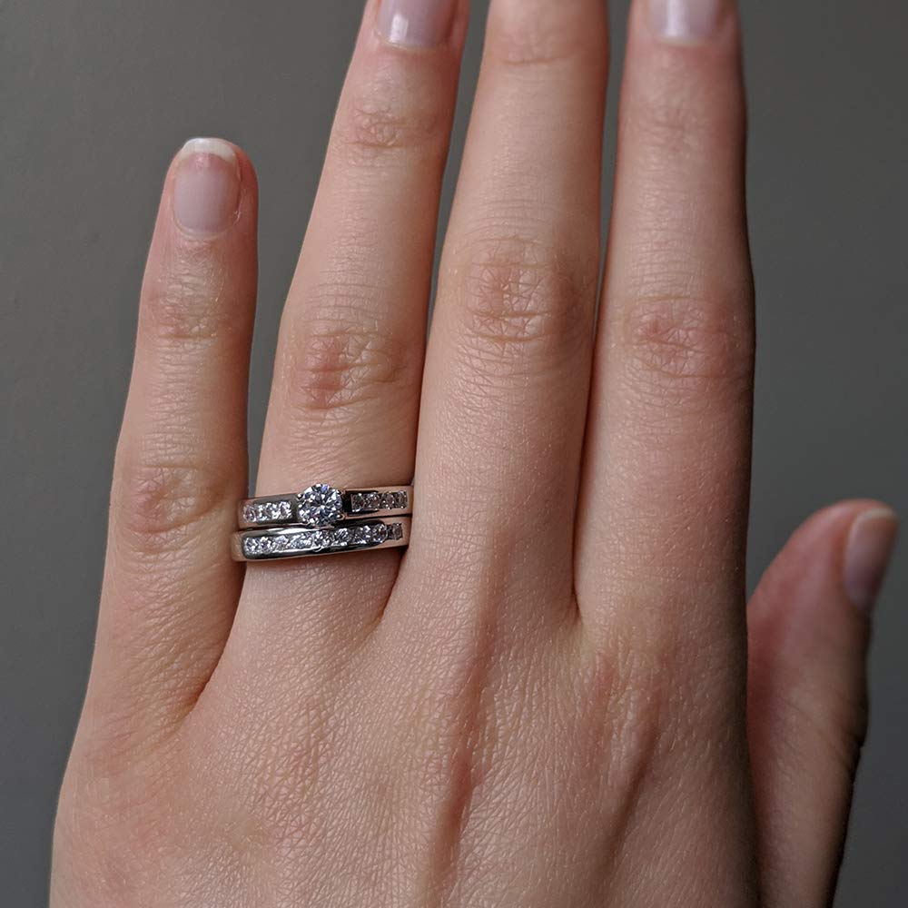 TwoBirch Vintage Bridal Set with 18k White Gold Plating over Solid Sterling Silver with AAA+ Cubic Zirconia (Size 5)