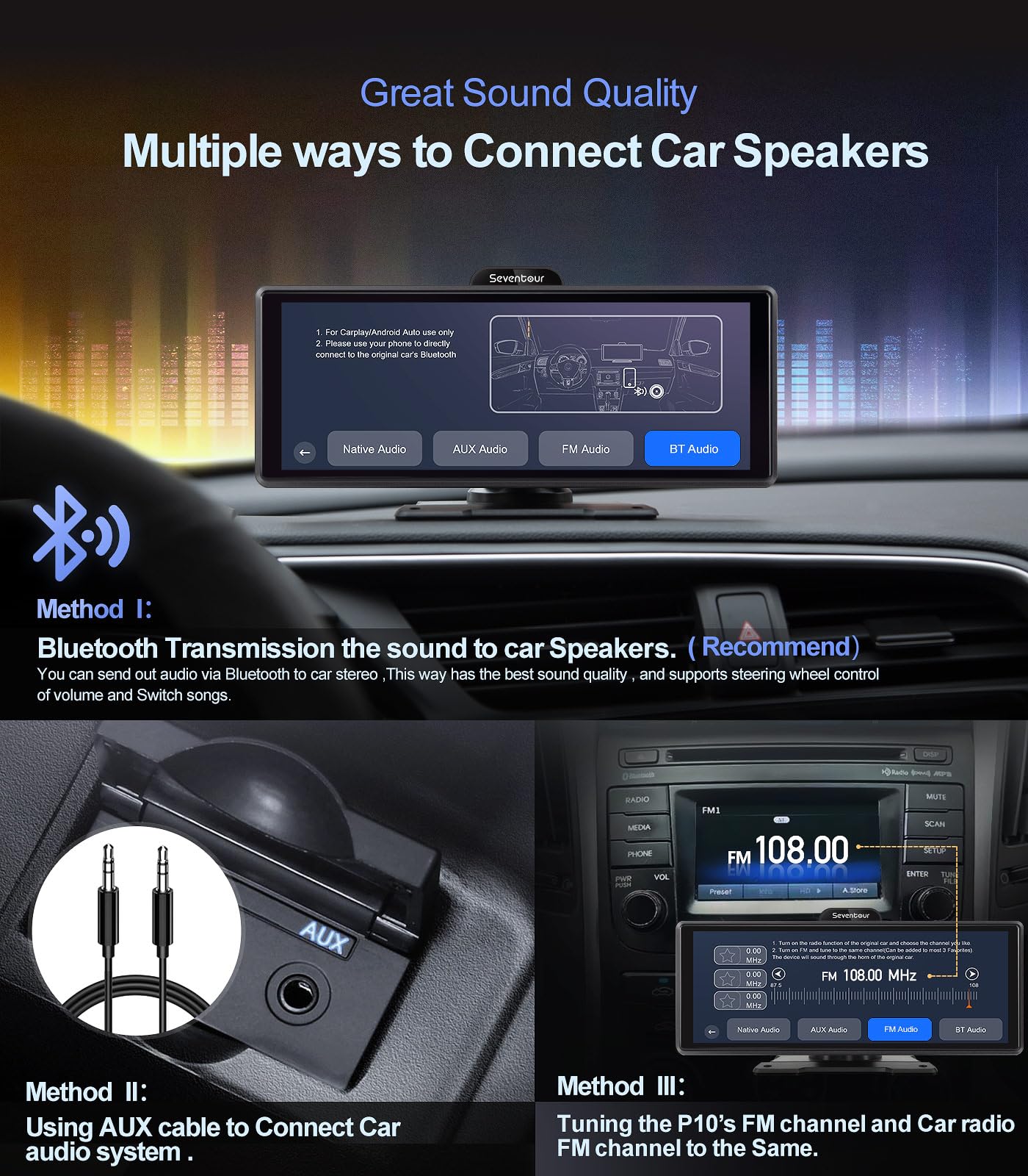 Portable 9.3" Dash Mount Apple CarPlay with 4K Front and Rear 1080P Dash Cam,Wireless Android Auto Car play Screen Stereo for Cars, with Backup Camera/Bluetooth/AUX/FM,Head Unit,Car Audio Receivers