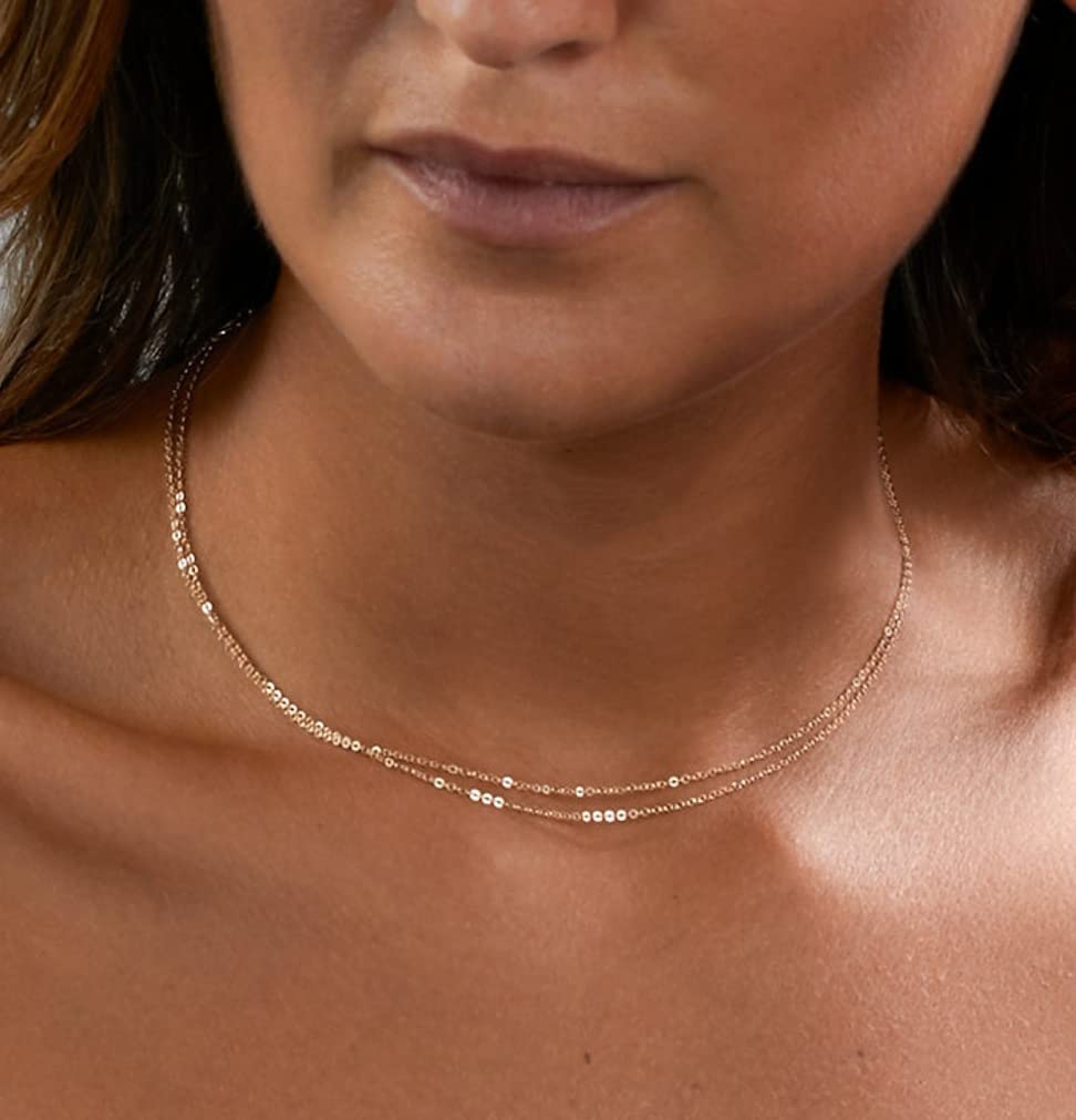 Vavily Dainty Thin Chain Choker Necklace for Women 14k Plated Gold Minimalist Short Chain Necklaces Jewelry Gift