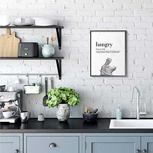 Stupell Industries Hangry Definition Hippo Animal Drawing Word, Design by Artist Ziwei Li Wall Art, 16 x 20, Black Framed