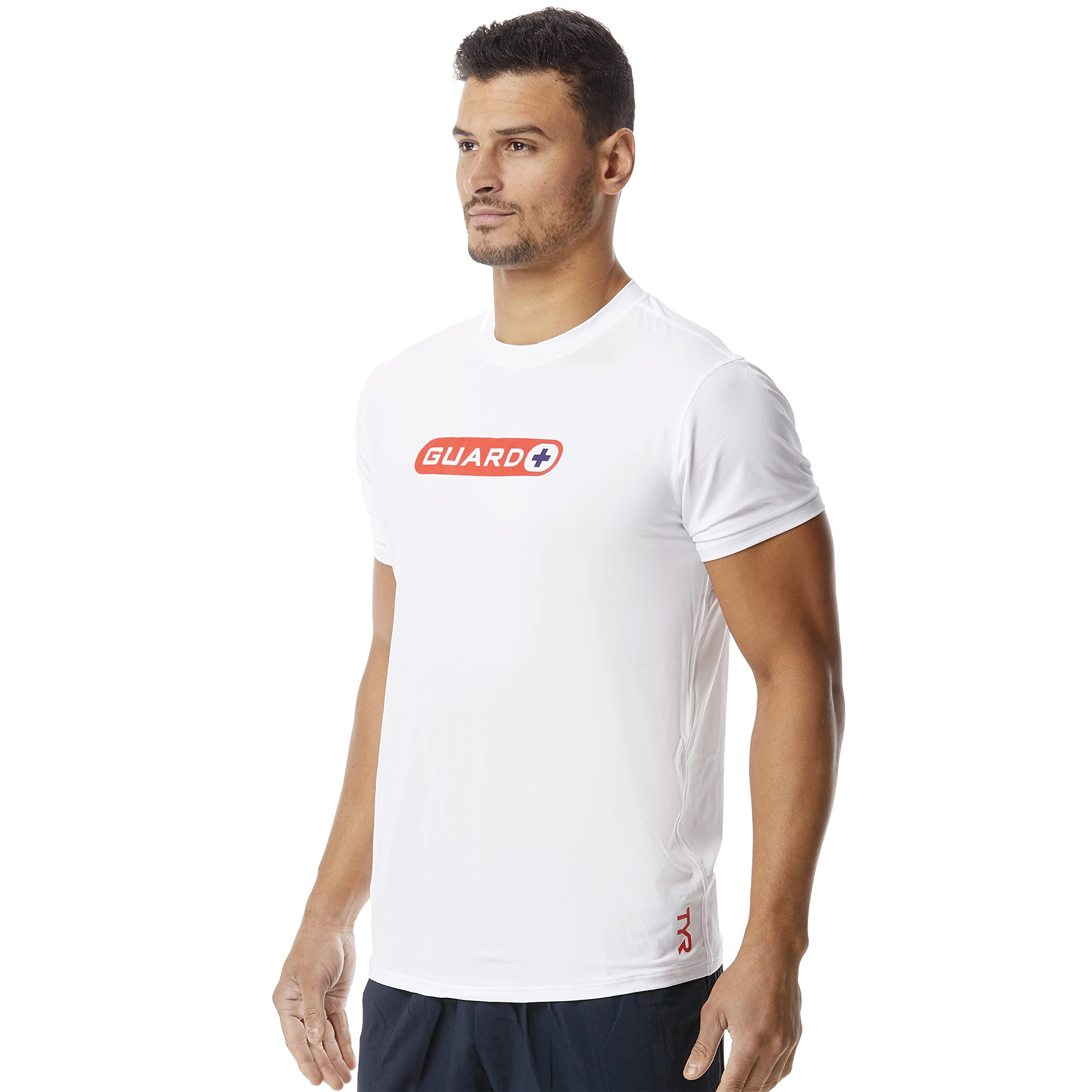 TYR Men's Standard Guard Short Sleeve Rashguard, White, Small