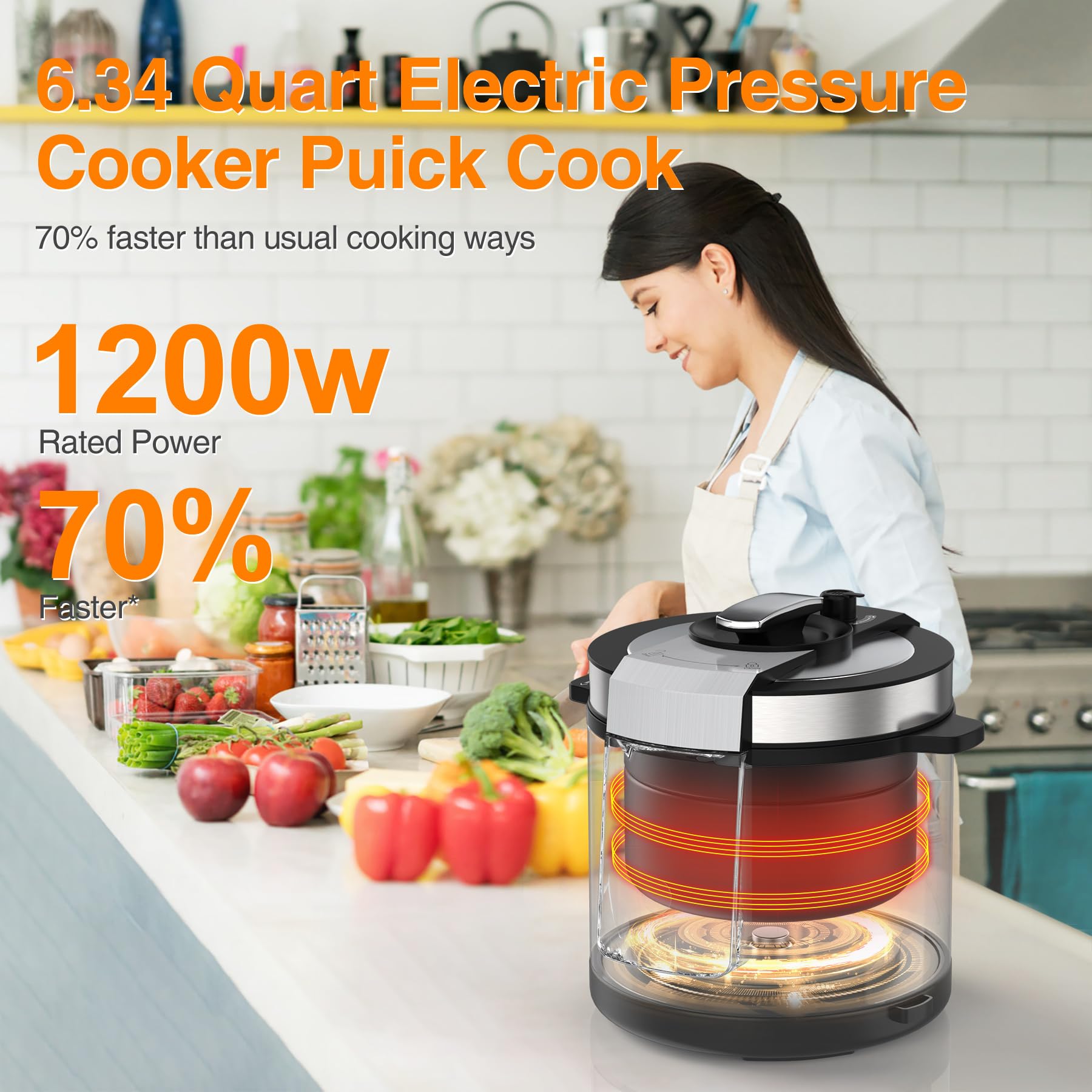 VBGK Pressure Cooker 6.34 Quart, 14-in-1 Electric Pressure Cooker, Slow Cooker, Rice Cooker, Steamer, Sauté, Yogurt Maker, Warmer, Bake,1200W, Stainless Steel,Delay Timer, Automatic Pressure Release