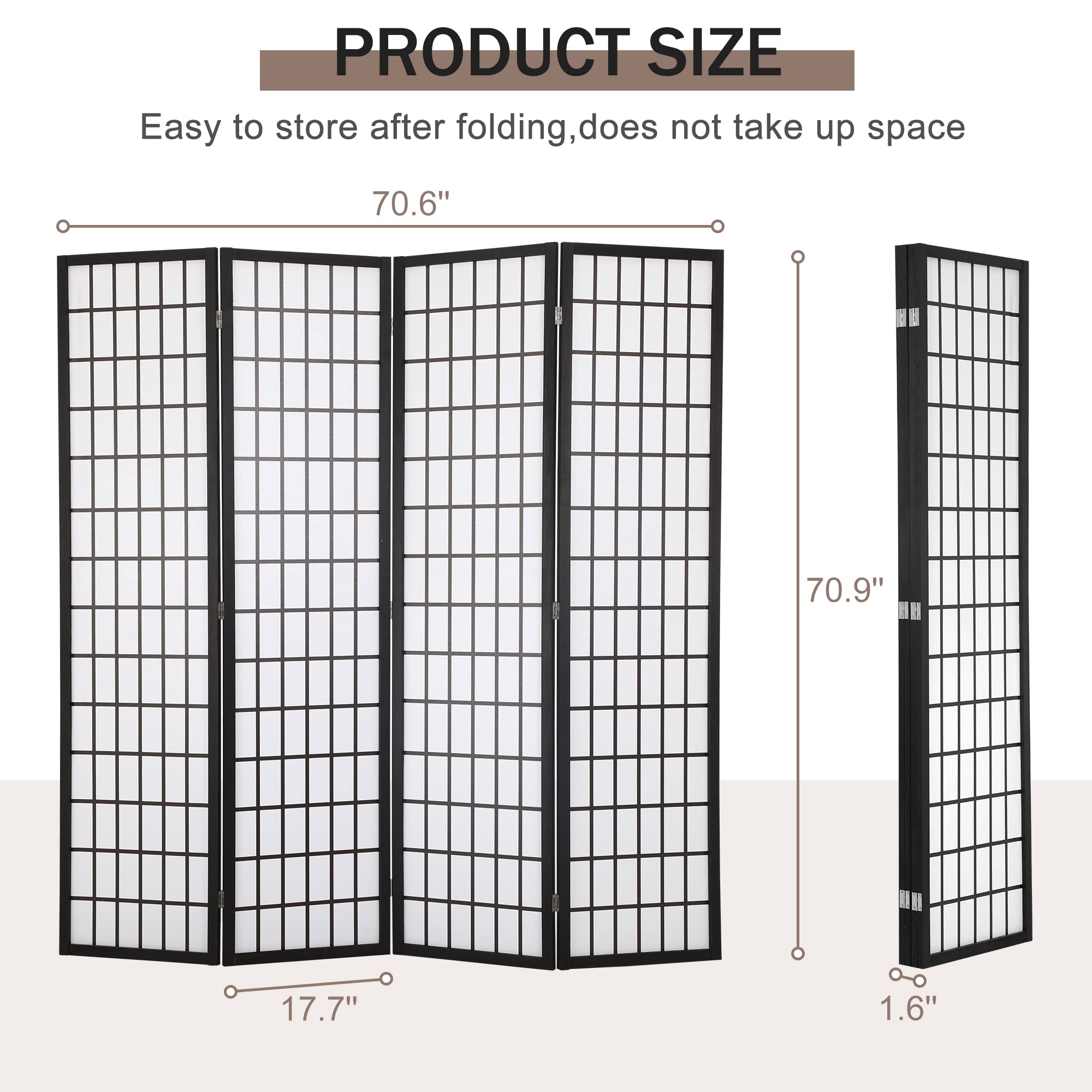 Room Divider Panel, 4 Panel Partitions and Dividers Freestanding, 6FT Room Dividers and Folding Privacy Screens, Room Divider Screen, Plum Blossom Shoji Screen for Home Office Bedroom, White
