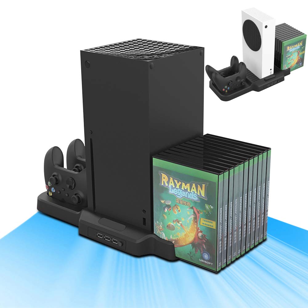 Vertical Stand for Series X with Cooling Fan Charging Station for Xbox Series X Console with 11 Game Storage Organizer 3 USB Port (Black)