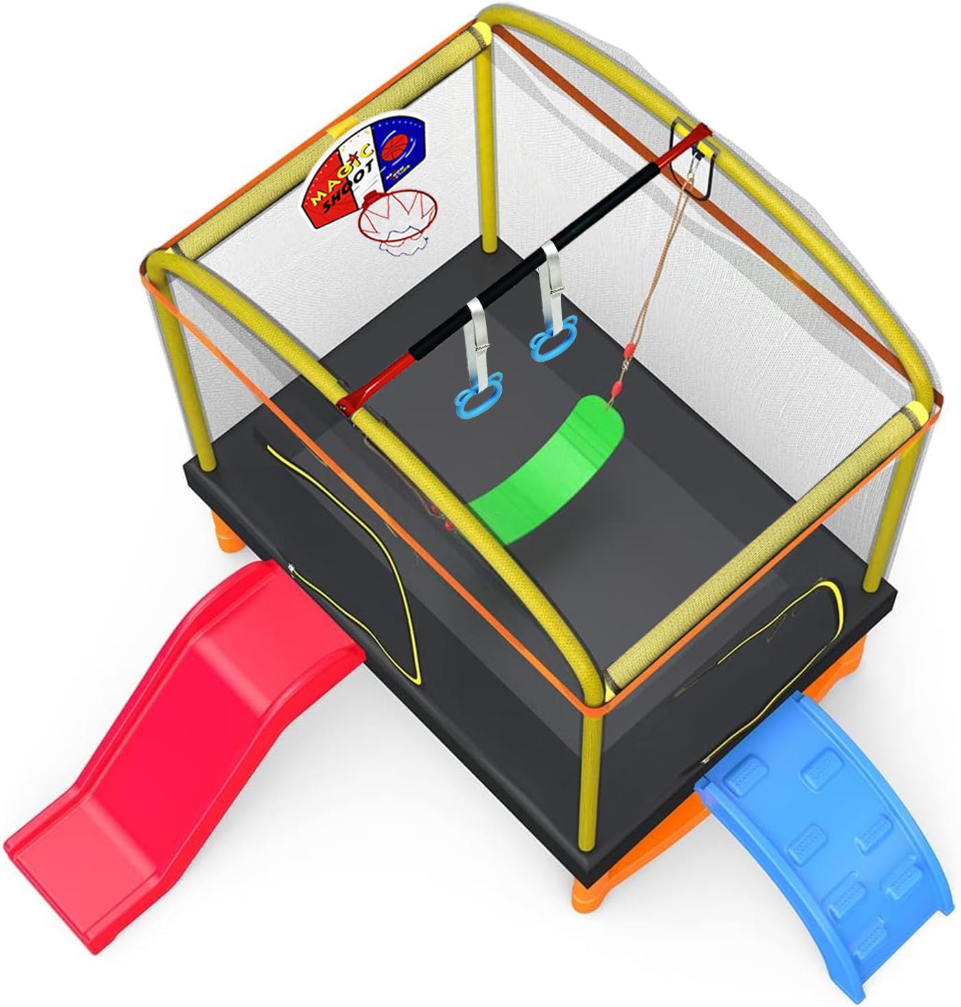 USPOINT 6.5ft Climb Slide Swing 7-in-1 Mini Rectangular Trampoline for Kids | Birthday Gift for Girls and Boys, Indoor Outdoor Toddler's Trampoline with Safety Net Enclosure, Padding, Zipper