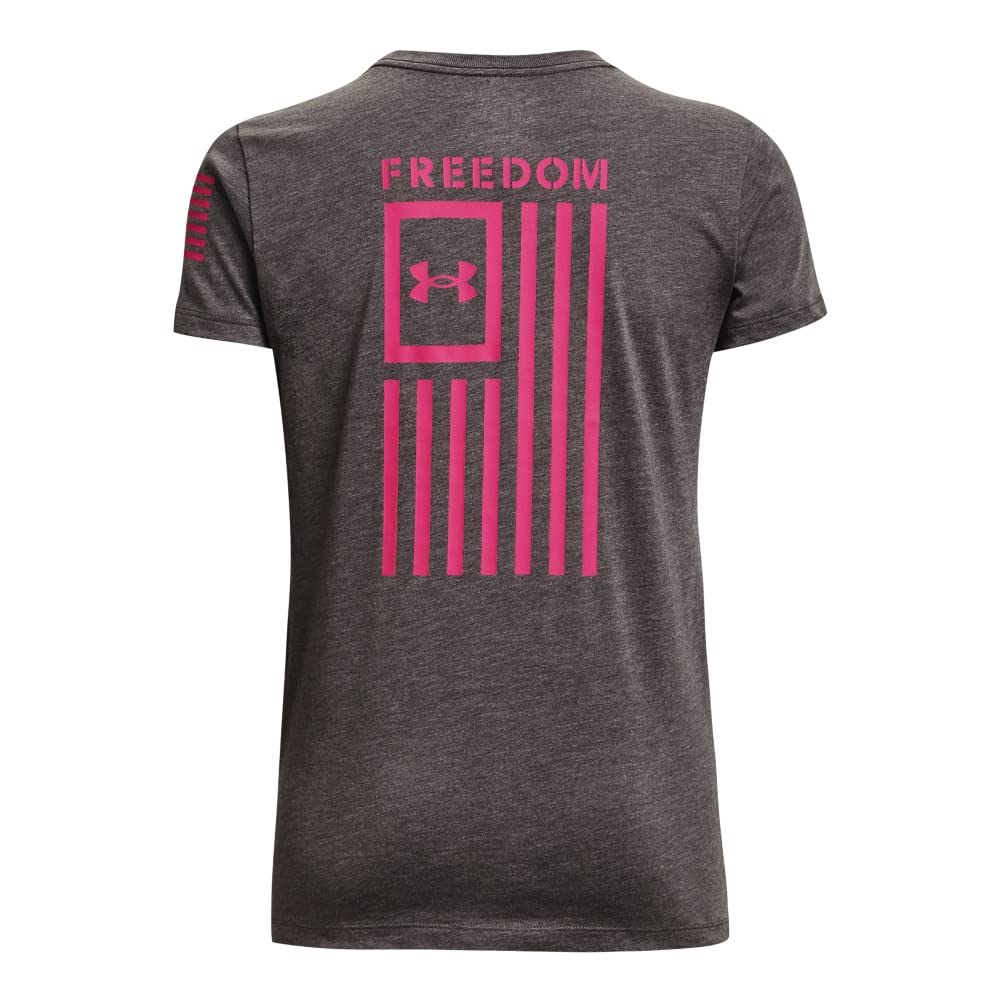 Under Armour Womens New Freedom Flag T-Shirt, Charcoal Medium Heather (019)/Virtual Pink, Medium