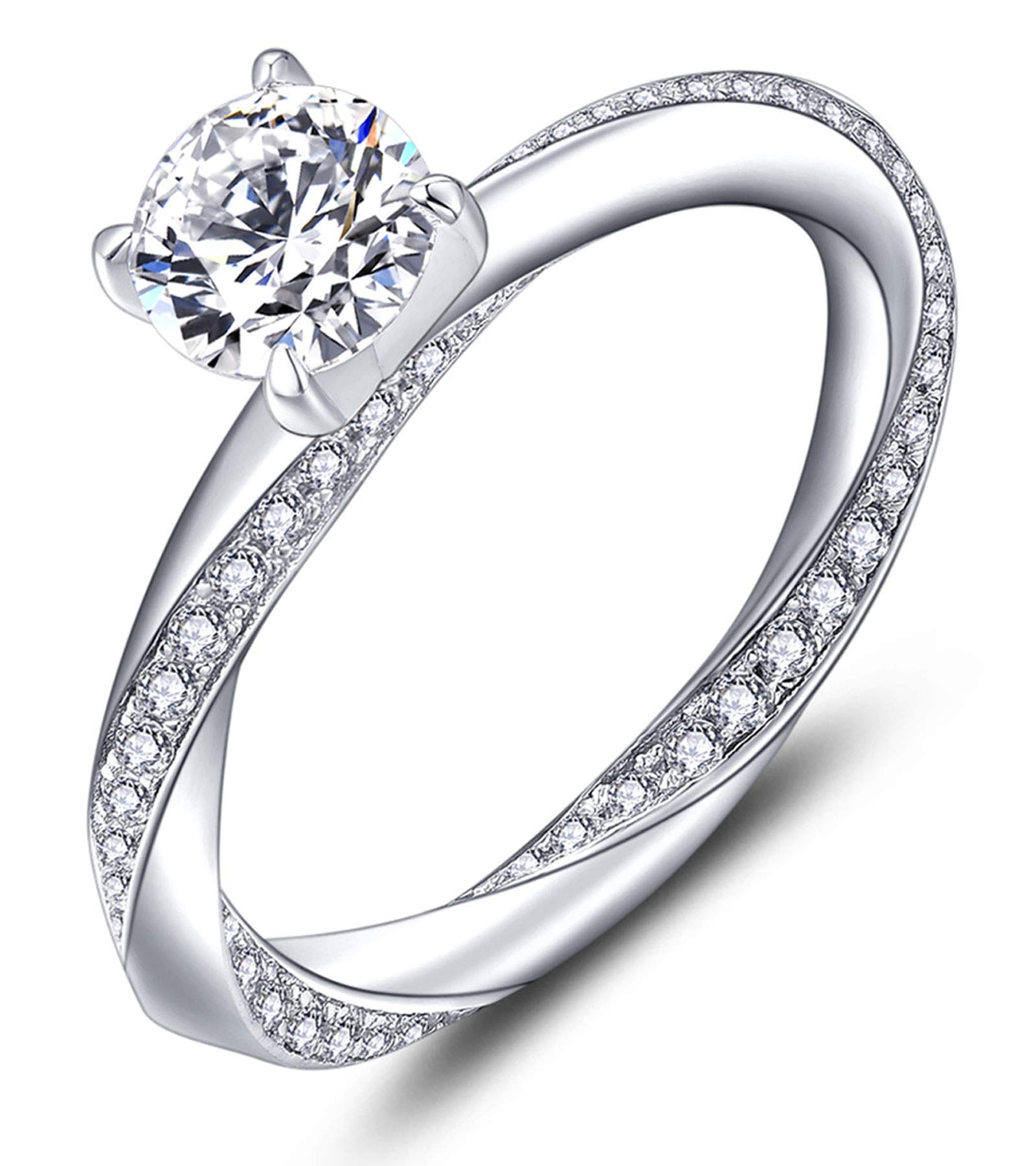 YL Solitaire Engagement Rings 925 Sterling Silver Round 6mm Created Pink Tourmaline Wedding Jewelry for Women-size7