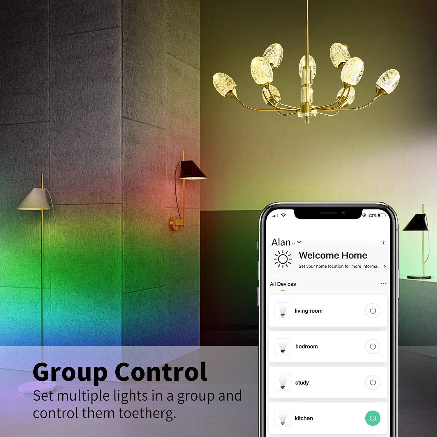 WIFZIG Smart Candelabra Bulb,E12 LED Candle Light Bulbs, 40W Equivalent For Ceiling Fan,Chandelier Bulb Work with Alexa&Google Home, 2700-6500K+RGB,App Control dimmable Candelabra 4W 370 Lumens(4Pack)