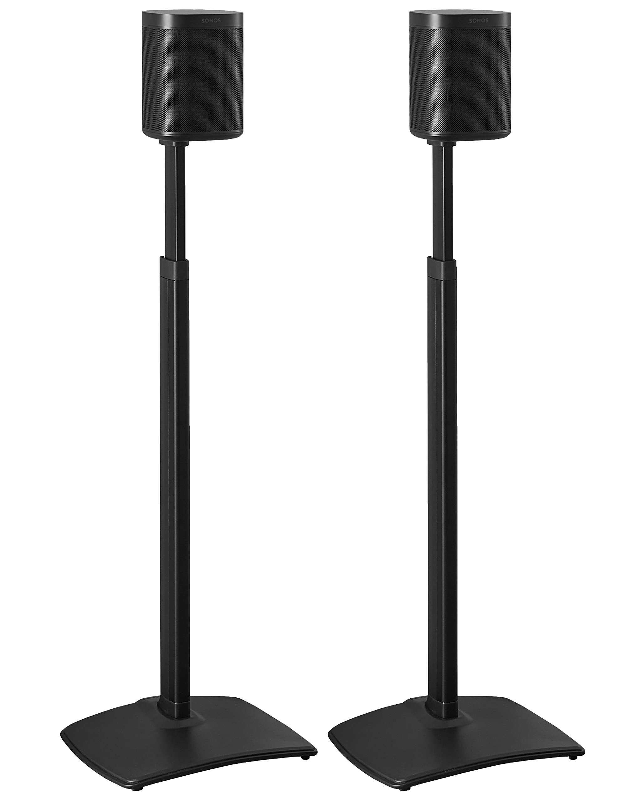 SANUS Adjustable Height Wireless Speaker Stands Designed for Sonos One, One SL, and Play:1 - Tool-Free Adjustment up to 16" and Built-in Cable Management (Black)