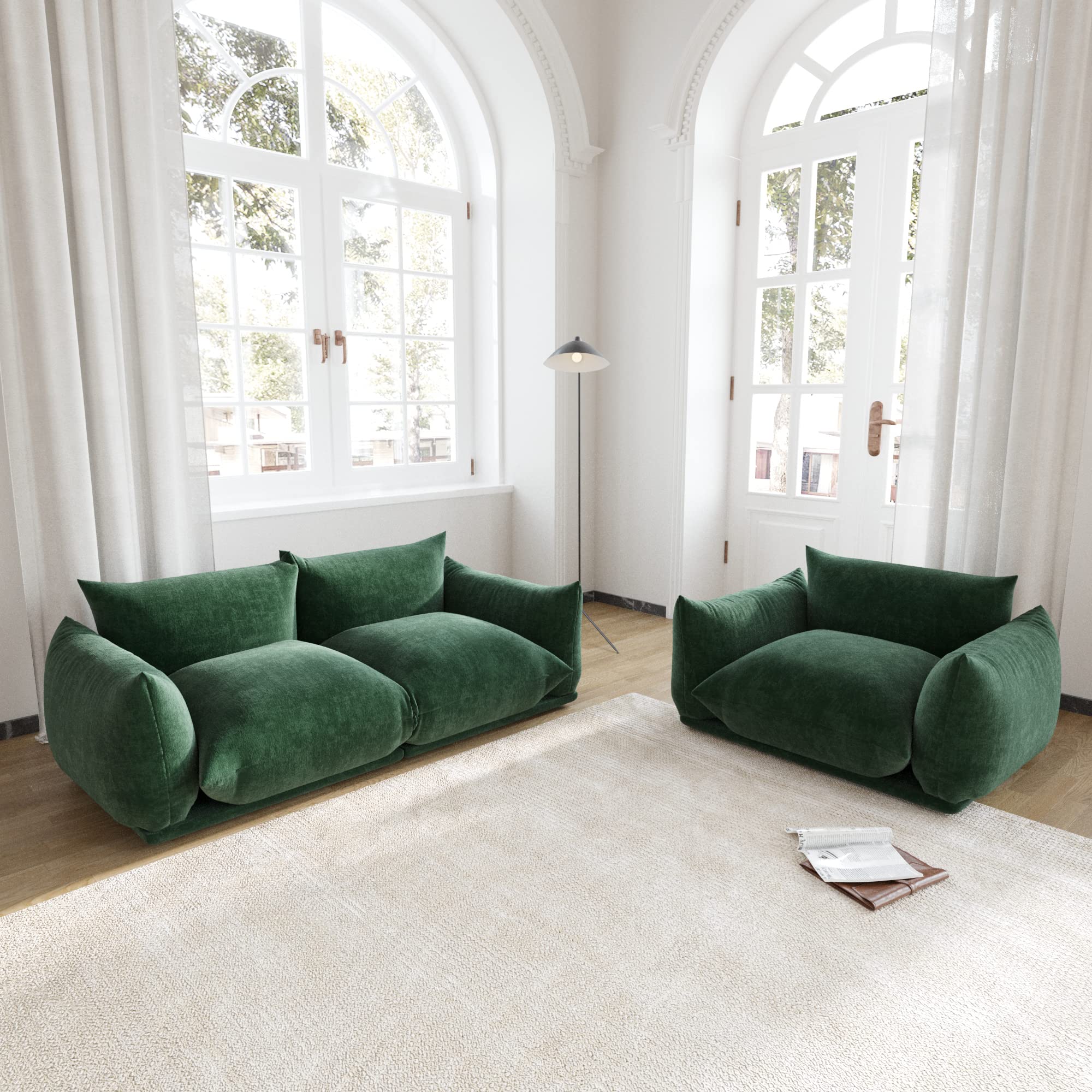 TIFLON Modular Sectional Sofa,77.16inch Minimalist Sofa Couch,Convertible Couch, Lovesofa Chenilleyarn 2 Seat Modern Living Room Sofa Sets for Office House-Green