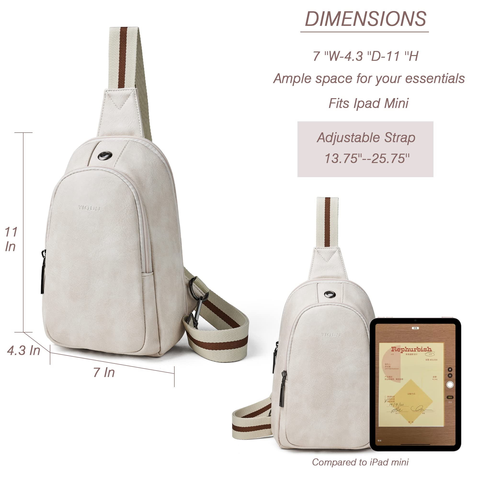 YIQUN Women's Leather Sling Bag, Fanny Pack for Travel, Hiking - Rice White