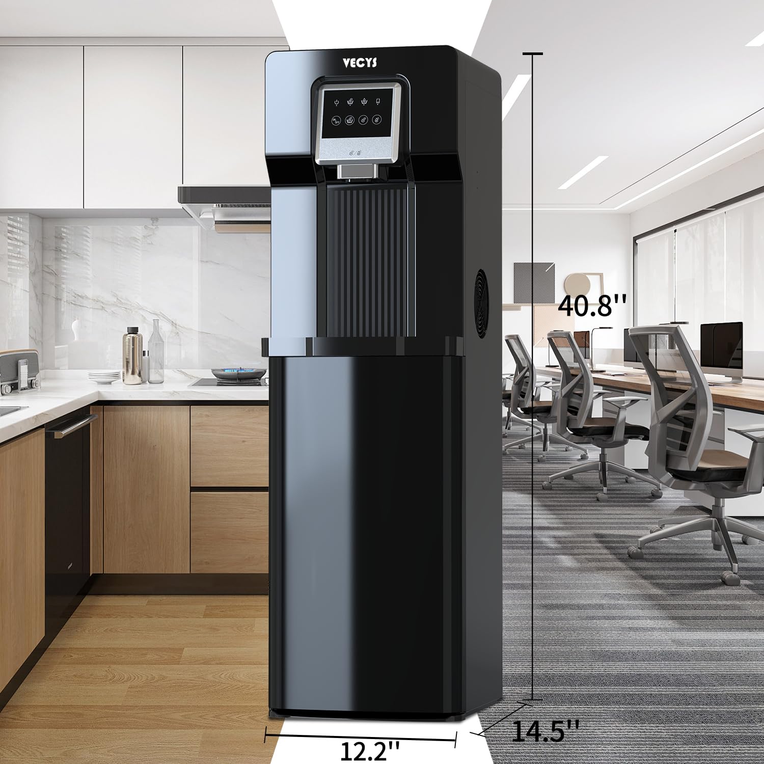 VECYS Water Dispenser with Ice Maker, 26LBS Daily Ice Making and Cold Water Supply, Bottom Loading Cooler Compatible with 3 or 5 Gallon Bottles, Ideal for Home and Office (No Hot Water)