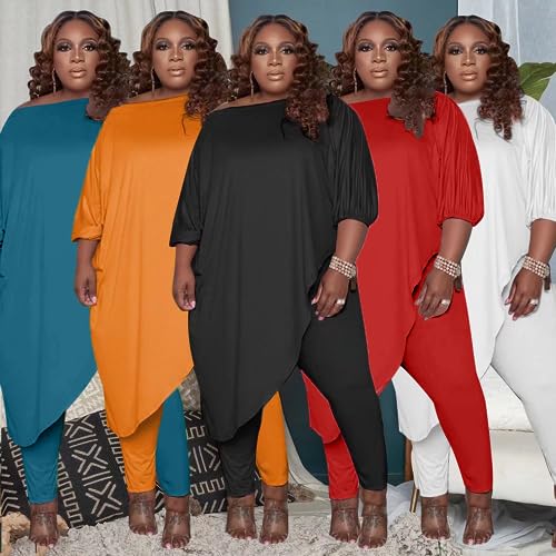 YUSUPU Plus Size Womens 2 Piece Outfits Tracksuits long Sleeve Slant Shoulder Asymmetrica Tops Bodycon Pants Sweatsuit Sets